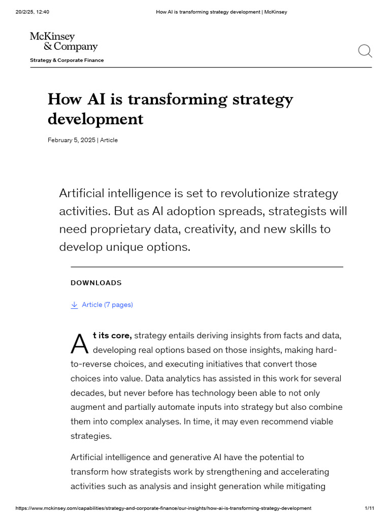 How AI Is Transforming Strategy Development - McKinsey | PDF | Artificial Intelligence ...