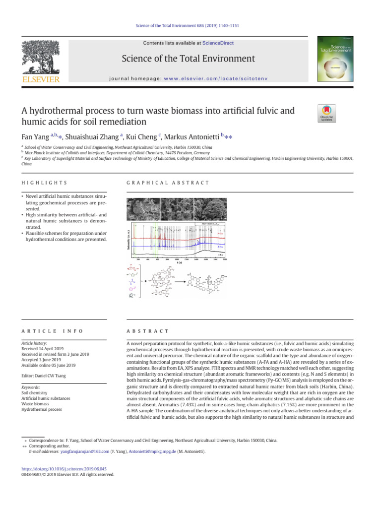 Hydrothermal Synthesis of Humic Acids | PDF | Soil | Organic Matter