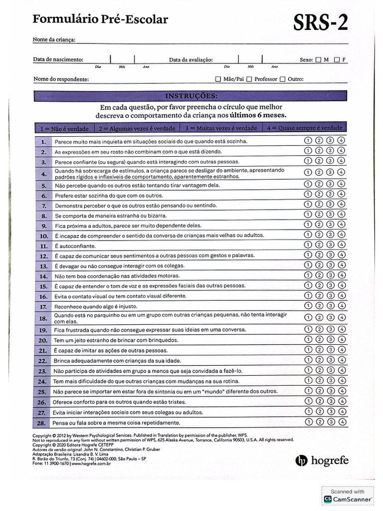SRS-2 Pré Escolar | PDF