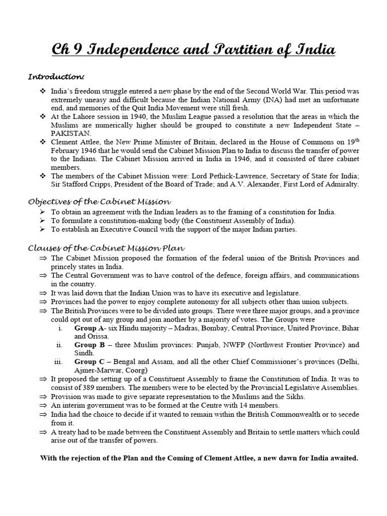 CH 9 Independence and Partition of India | PDF | Partition Of India ...