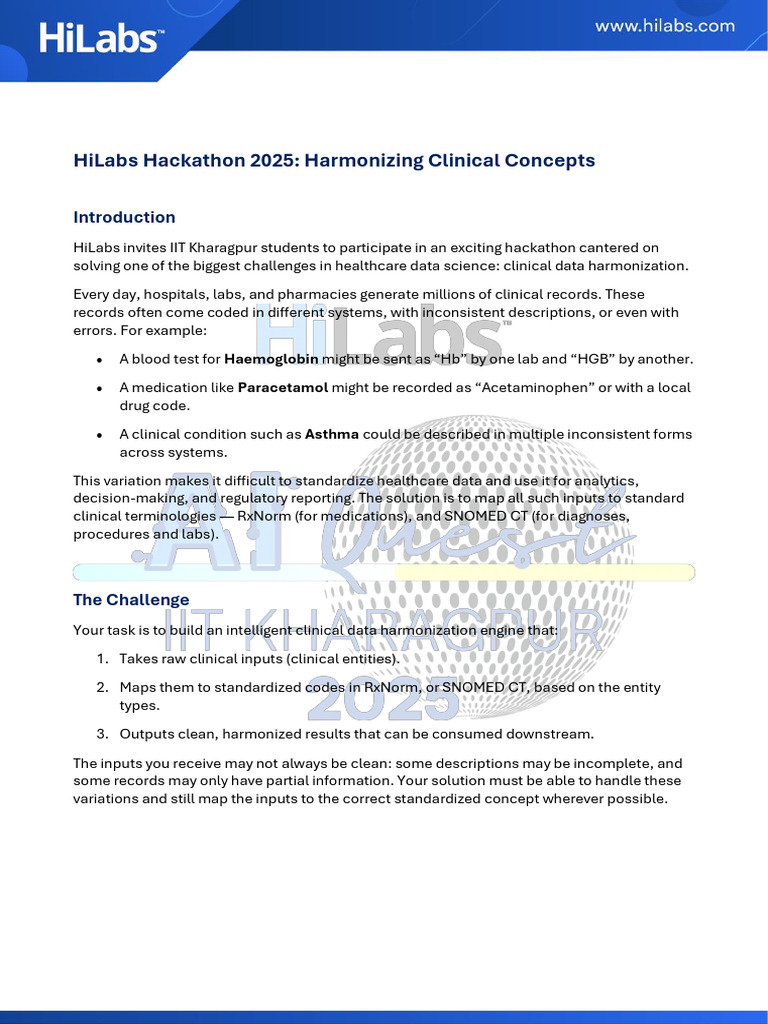 Clinical Problem Statement - HiLabs Hackathon 2025 - IITKGP | PDF ...