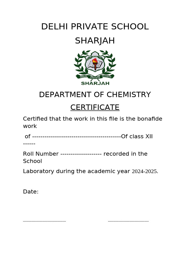 Certificate For Project - Grade12 Chemistry | PDF