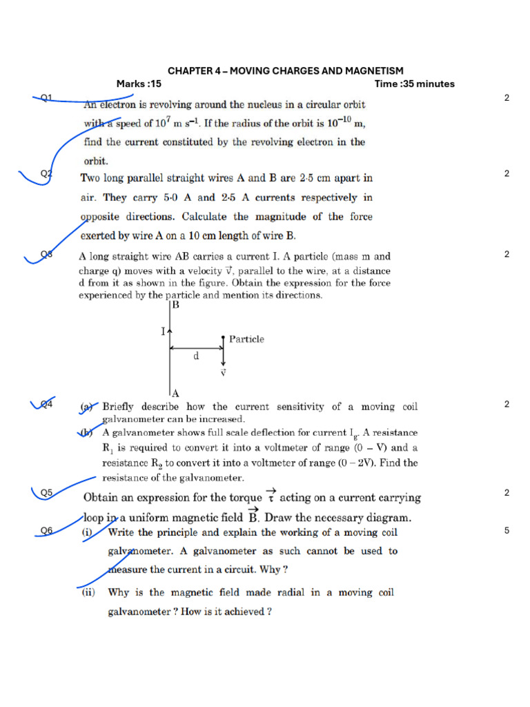 Class Xii-Physics-Moving Charges and Magnestism-Sample Paper-1 | PDF