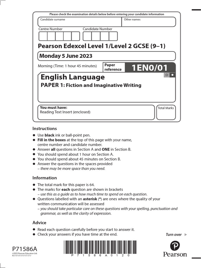 GCSE Edexcel English Language June 23 QP1 | PDF