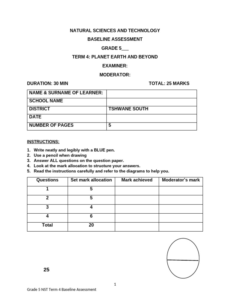 2025 TS Gr5 NST Baseline Term 4 | PDF | Earth | Physical Sciences