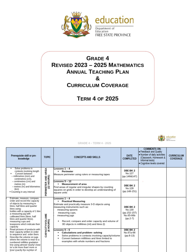 2025 FS Grade 4 Term 4 Atp & Curriculum Coverage | PDF | Litre | Volume