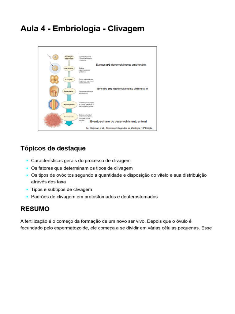 Clivagem Embrionária: Tipos e Características | PDF | Ovo | Embrião