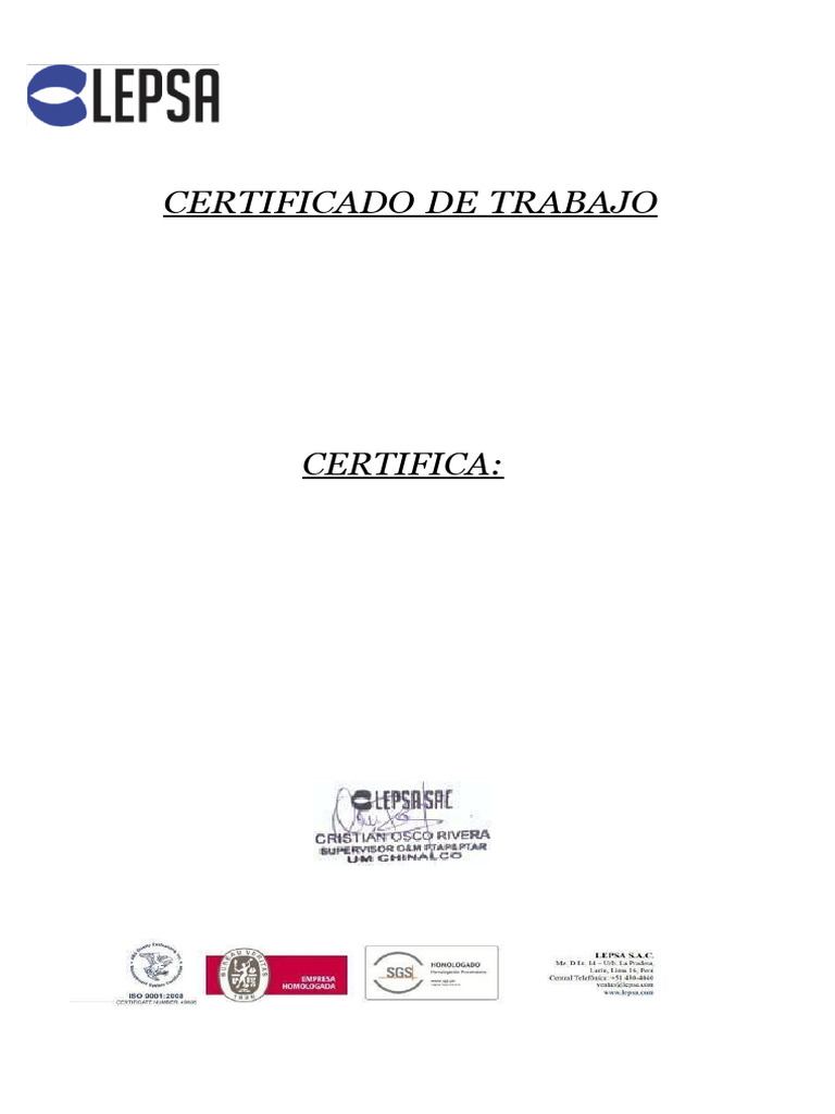 Certificado Lepsa | PDF