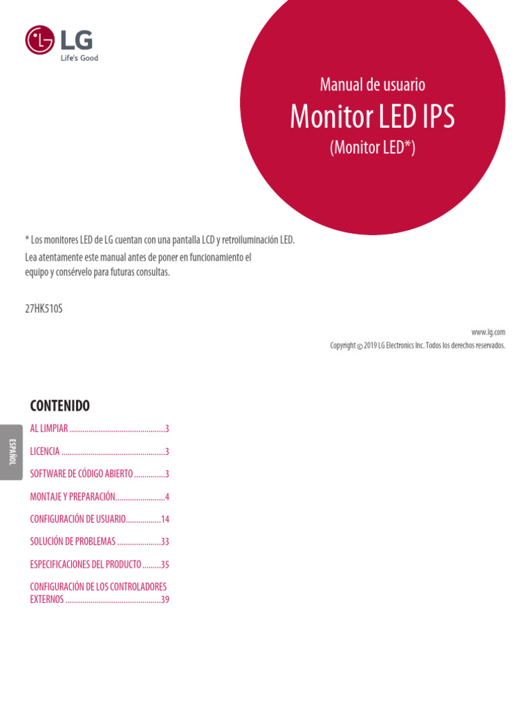 Manual de Usuario Monitor LED IPS 27HK510S | PDF | USB | Hdmi