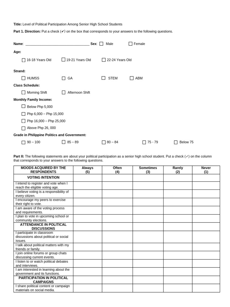 Political Participation of High Schoolers | PDF
