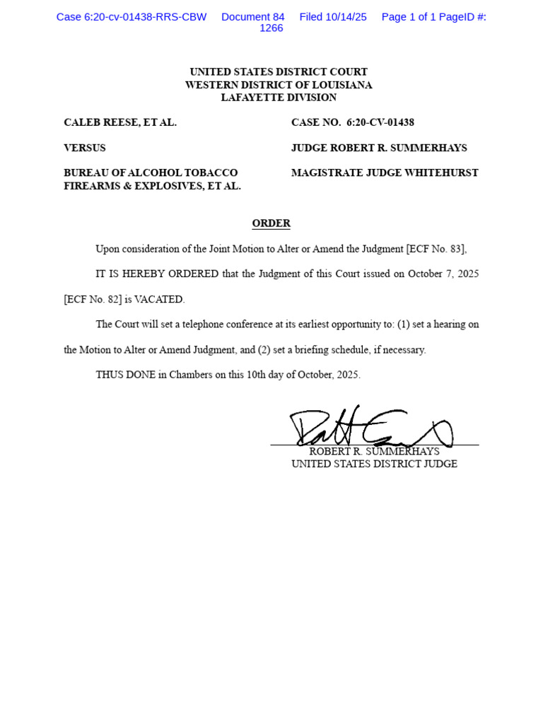 Court Order Vacating Judgment in Case 6:20-CV-01438 | PDF