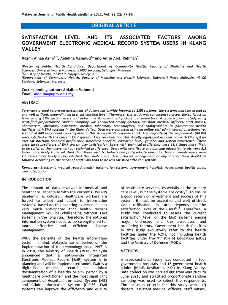 Satisfaction Level and Its Associated Factors Among Goverment ...
