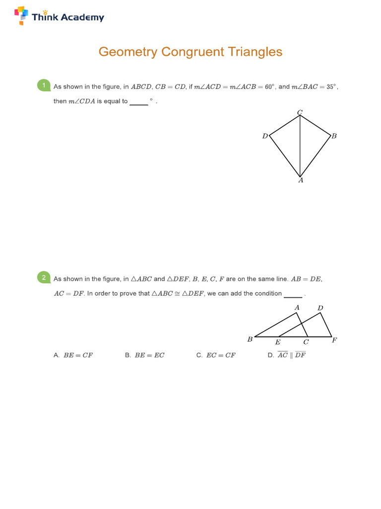 Geometry Congruent Triangles | PDF