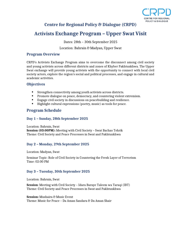 CRPD Activists Exchange Program Swat - 2025 | PDF