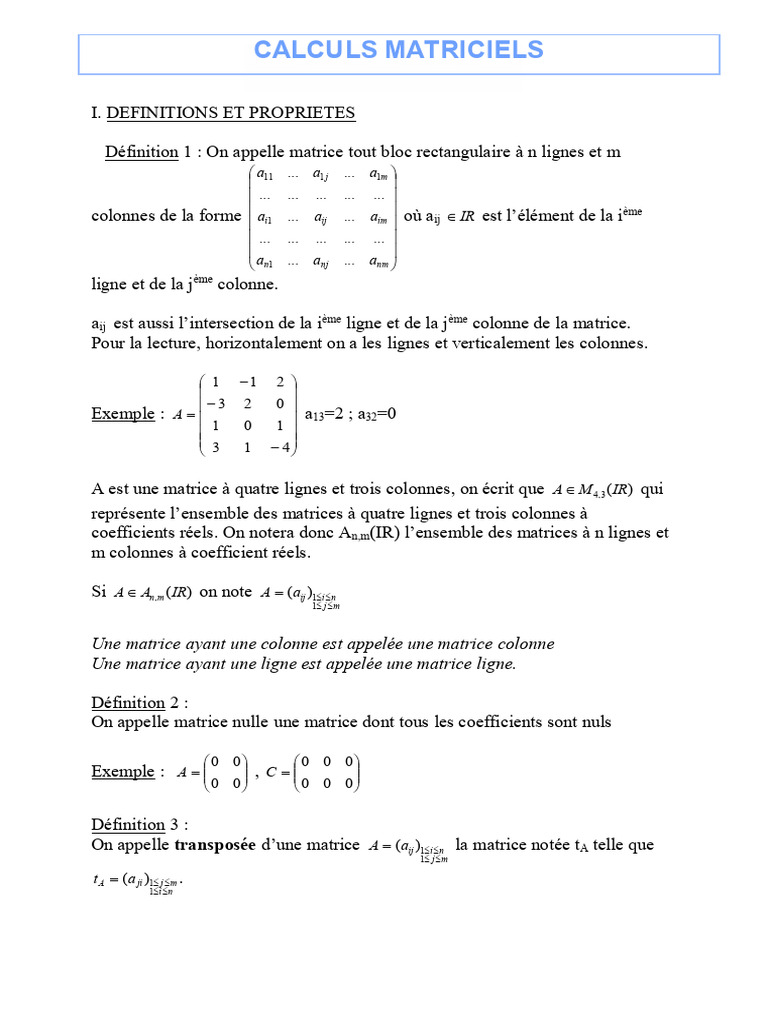 Introduction aux Matrices et Propriétés | PDF | Matrice (Mathématiques ...