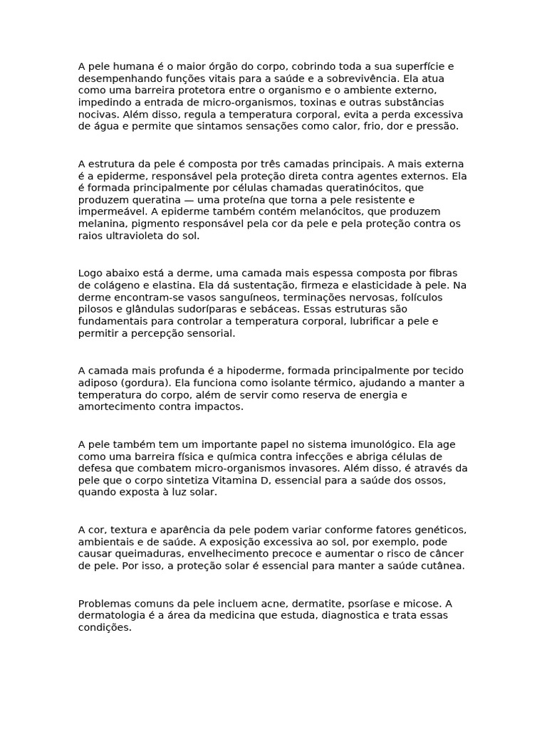 Importância e Funções da Pele Humana | PDF | Pele | Corpo humano