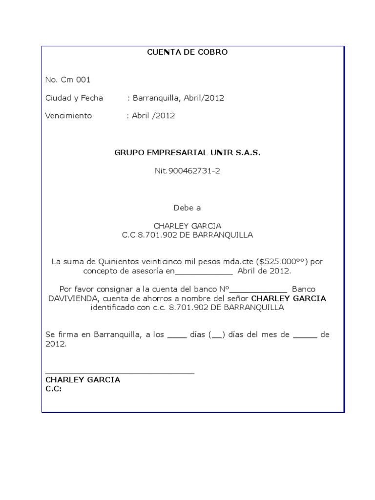 Modelo Cuenta de Cobro | PDF
