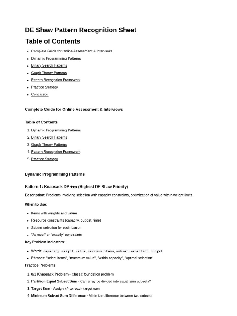 De Shaw Pattern Recognition Sheet | PDF | Mathematical Optimization ...