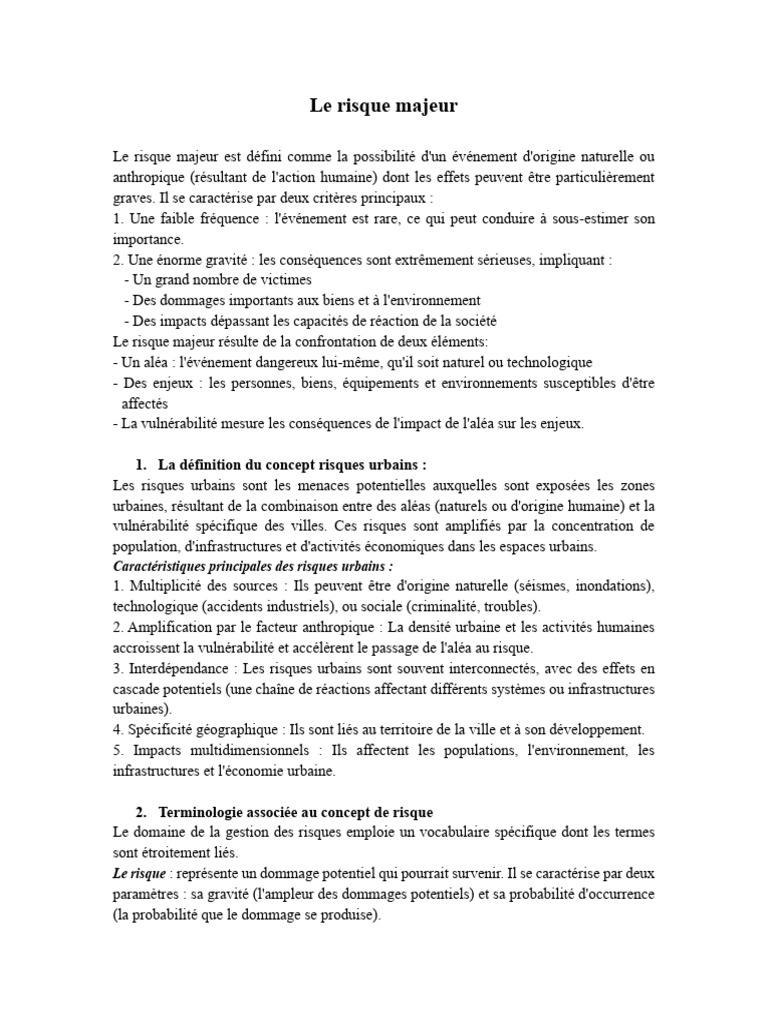 Comprendre le risque majeur et urbain | PDF | Risque | Gestion des risques