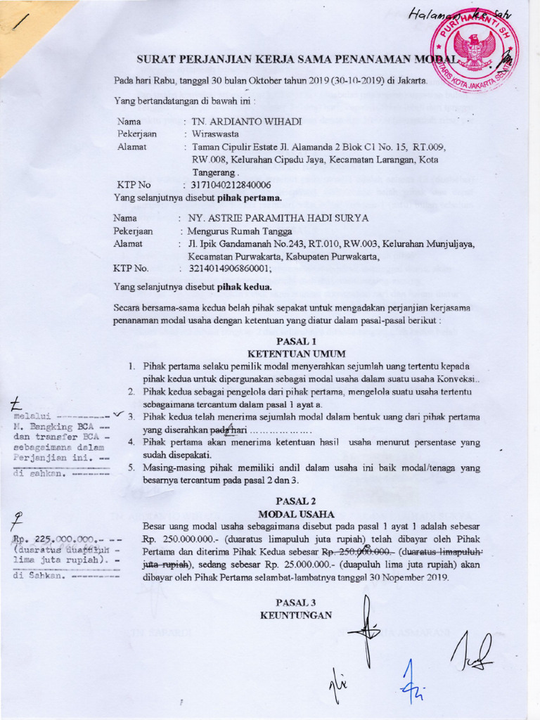 Surat Perjanjian Kerja Sama Penanaman Modal Pdf