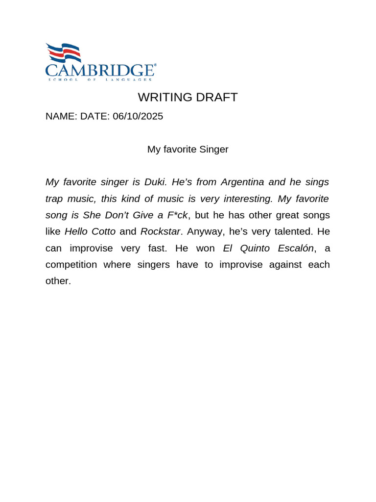 Writing Draft U11 | PDF