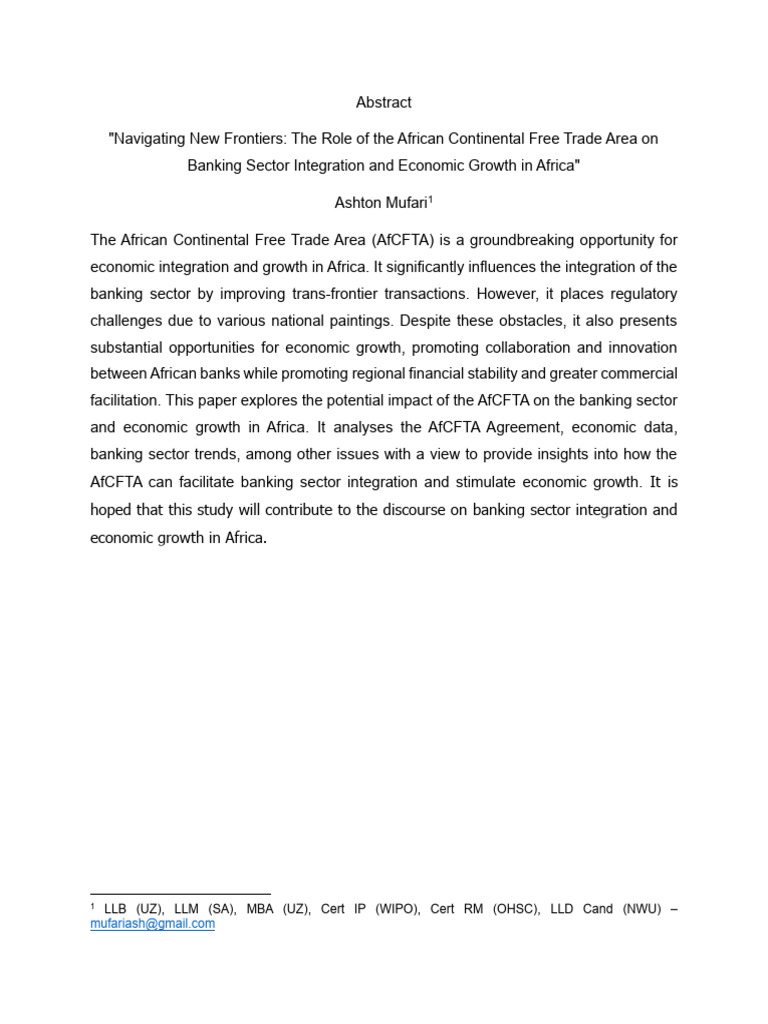 A Mufari Abstract - Afcfta and Banking Sector | PDF