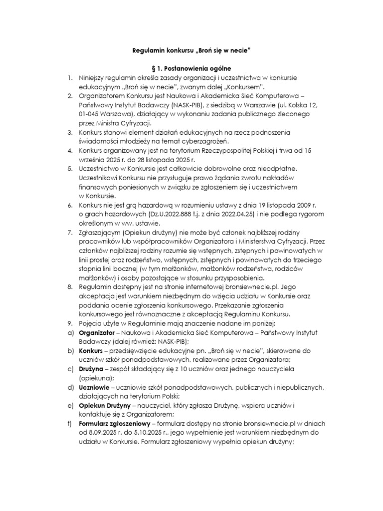 Regulamin Konkursu Bron Sie W Necie Finalny | PDF