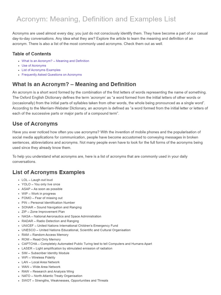 Acronym - Meaning, Definition and Examples List | PDF | Acronym ...