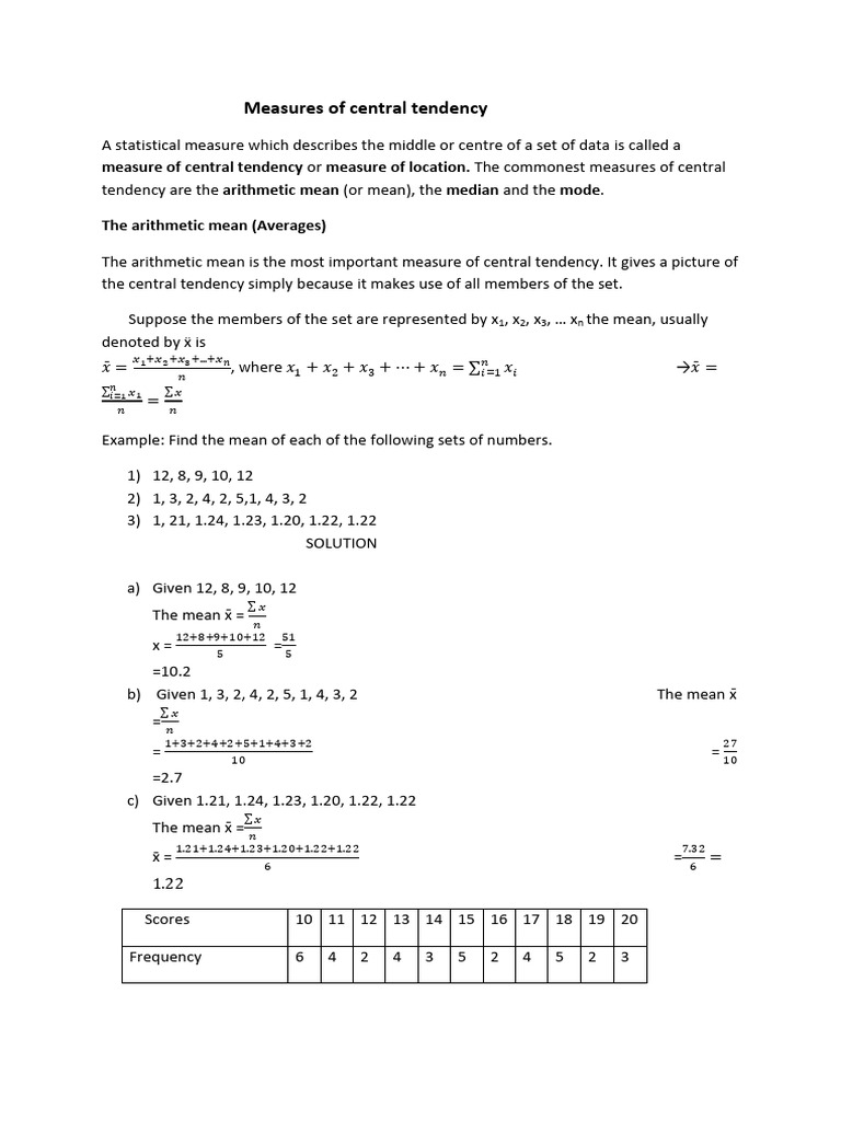 STATISTICS (Measures of Central Tendency and Dispersion | PDF ...