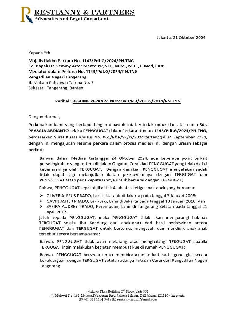 Resume Mediasi Perkara Cerai 1143/Pdt.G | PDF