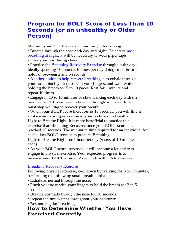Program For BOLT Score of Less Than 10 Seconds | PDF | Breathing ...