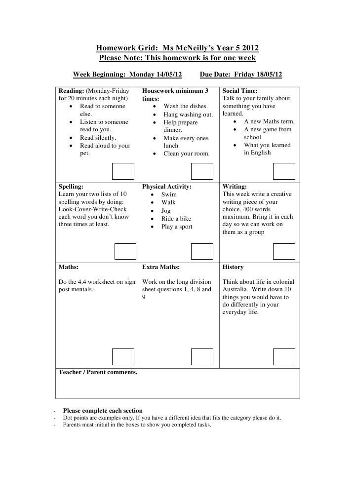 Homework Grids | PDF