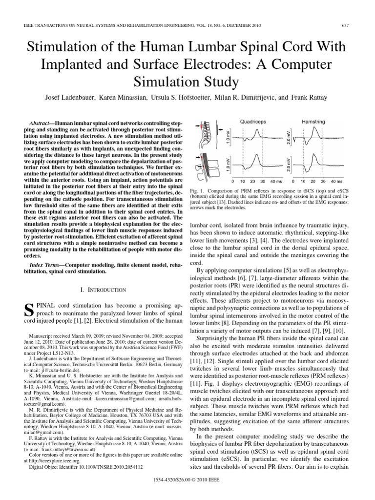 Stimulation of The Human Lumbar Spinal Cord With Implanted and Surface ...