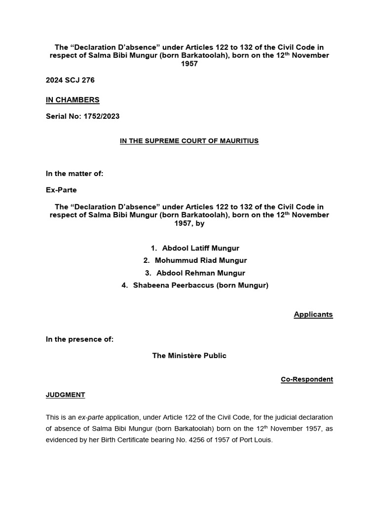 Declaration of Absence for Salma Mungur | PDF | Public Law | Justice