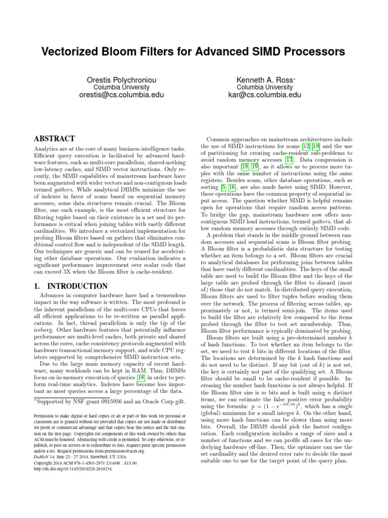 Vectorized Bloom Filters for Advanced SIMD Processors (Damon14) | PDF ...