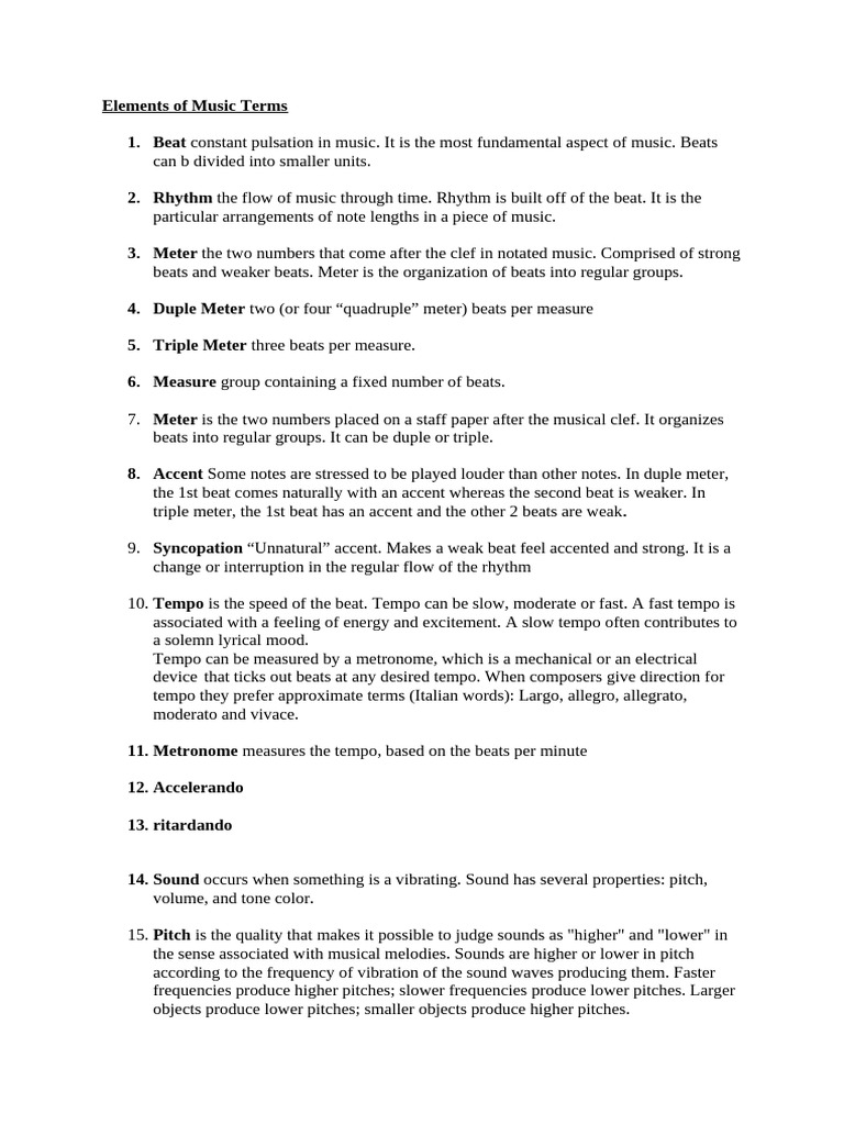 The Elements of Music Terms | PDF | Scale (Music) | Pitch (Music)