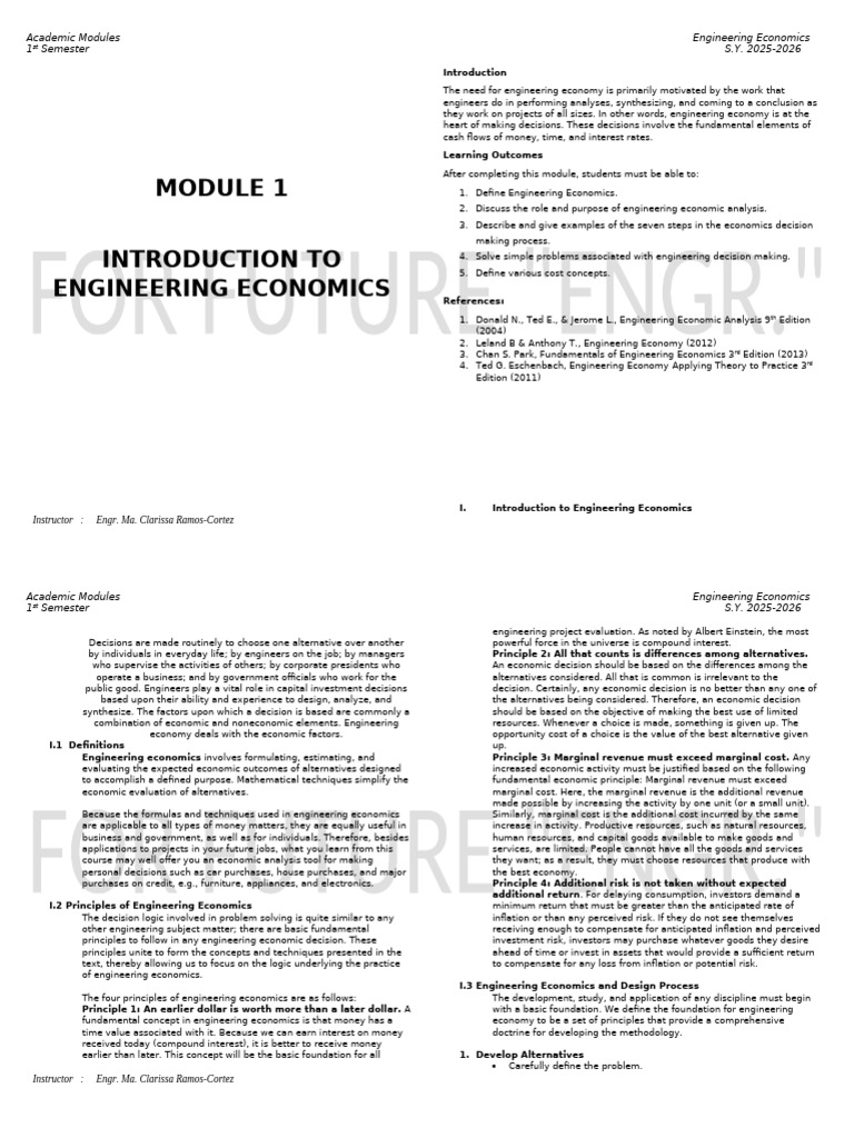 MODULE 1 - Eng'Ng Econ Introduction | PDF | Economics | Opportunity Cost