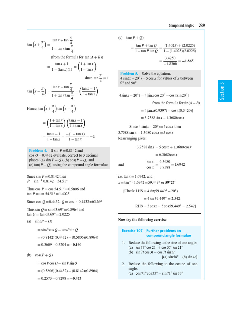 Excerises On Compound Angle | PDF | Trigonometric Functions | Geometric ...