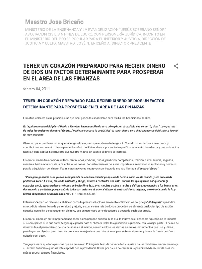 Tener Un Corazón Preparado para Recibir Dinero de Dios Un Factor ...