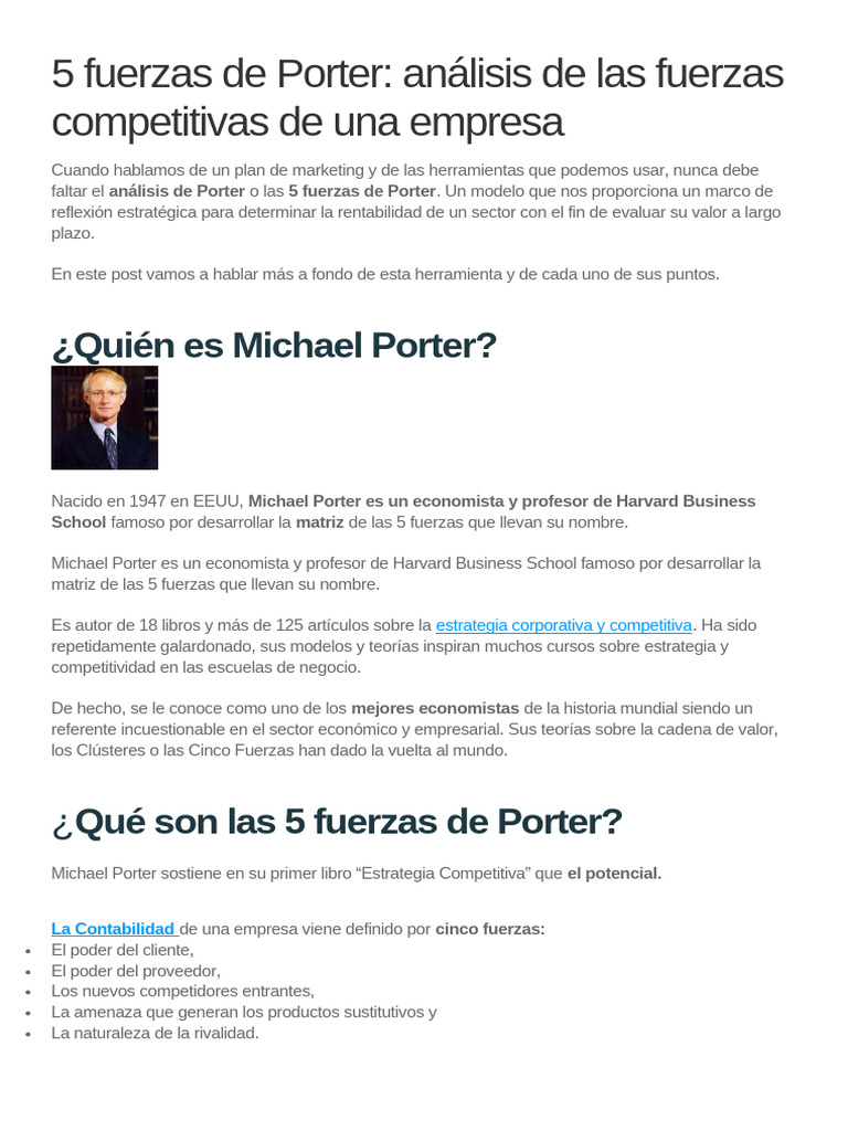 5 Fuerzas de Porter EJEMPLO | PDF | Marketing | Mercado (economía)