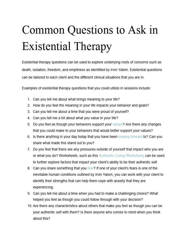 Common Questions To Ask in Existential Therapy | PDF | Existentialism | Social Psychology