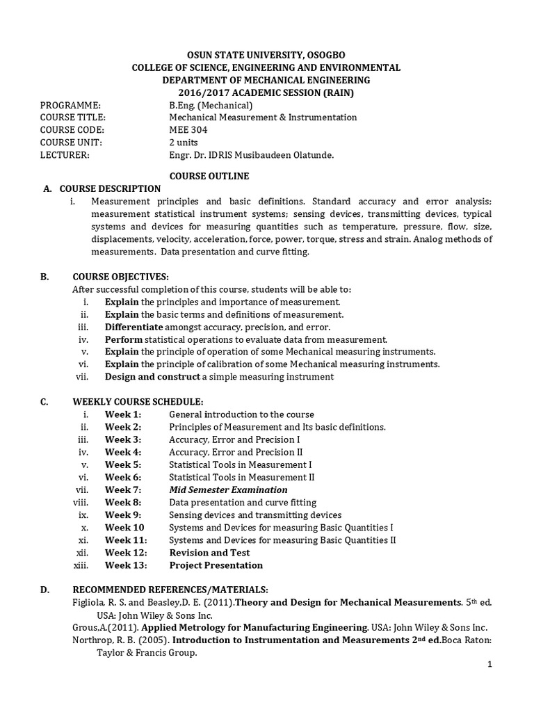 MEE 304 Lecture Note 1 | PDF | Temperature | Mole (Unit)