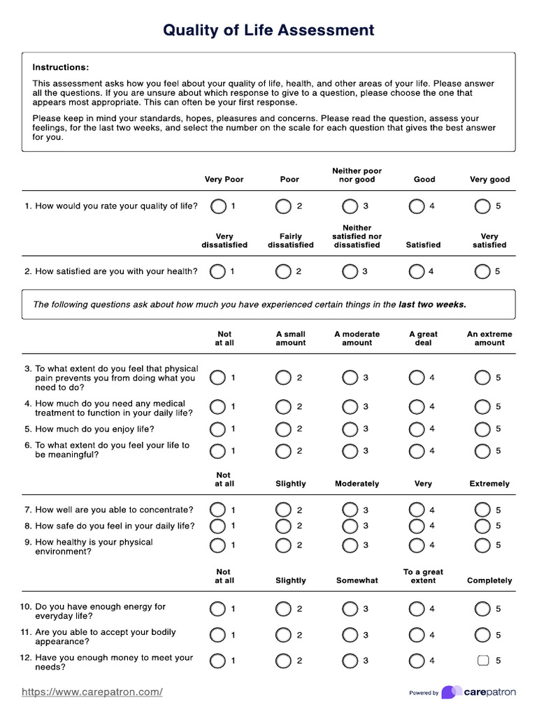 Quality of Life Assessment Tool | PDF | Depression (Mood) | Emotions