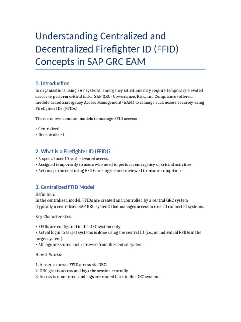 Centralized vs Decentralized FFID in SAP GRC | PDF | Information ...