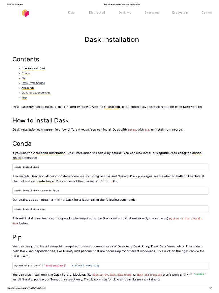 Dask Installation - Dask Documentation | PDF | Operating System Technology | Software Development