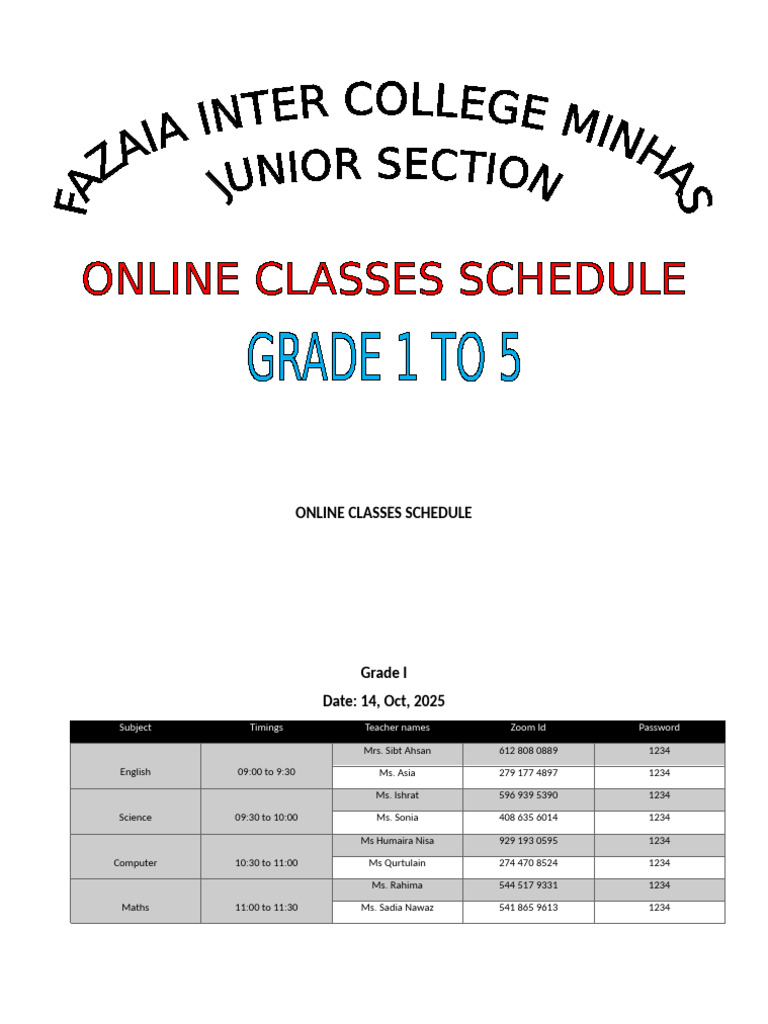 Online Classes Schedule New | PDF