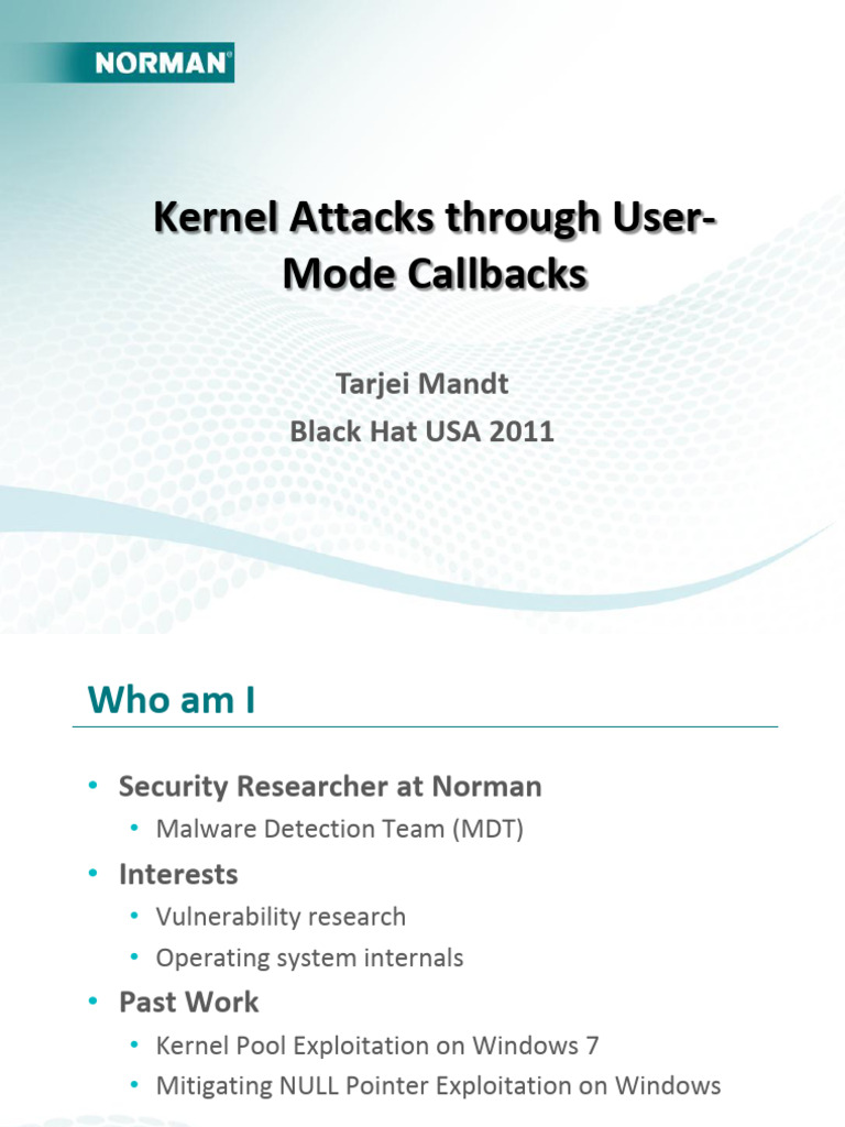 Windows Kernel Attacks Through User-Mode Callbacks (Black Hat USA 2011) | PDF | Pointer ...