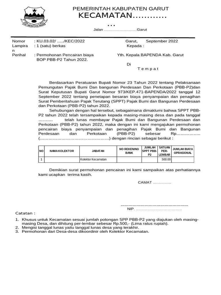 Surat Permohonan Bop PBB 2022 | PDF