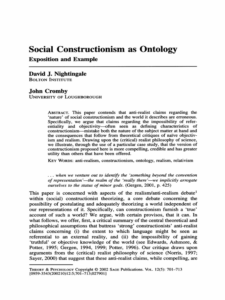 25-p13 (Social Constructionism As Ontology - Exposition and Example) | PDF