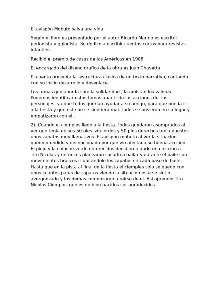 El Avispón Mobuto y la Amistad | PDF